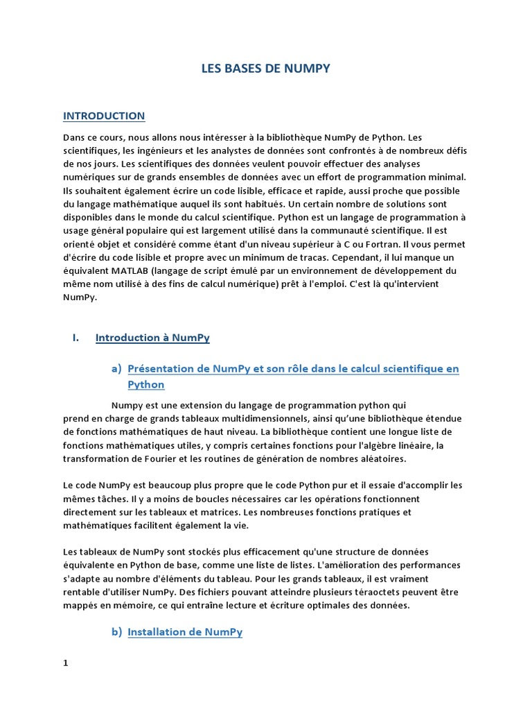 Les Bases de Numpy | PDF