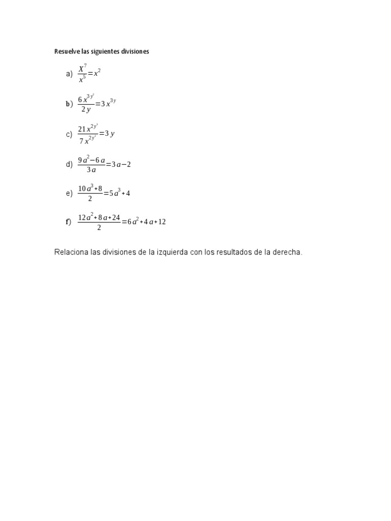 Ejercicios de Divisiones Algebraicas | PDF