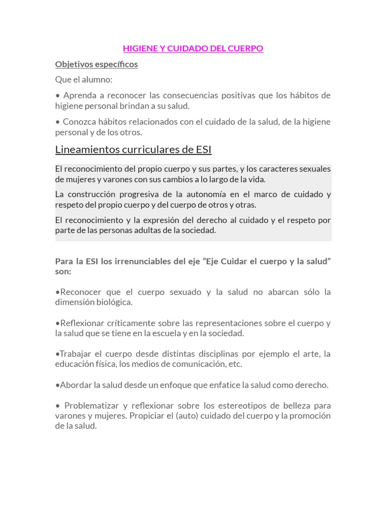Cuidado del Cuerpo y la Salud ESI | PDF | Hombre | Higiene