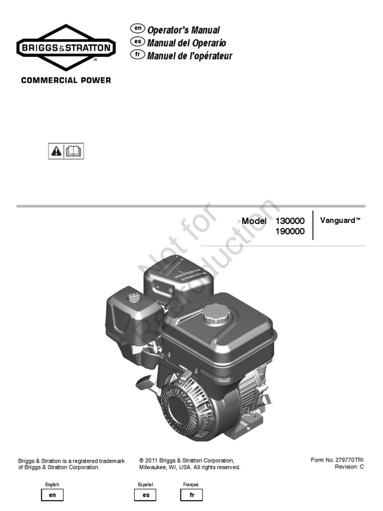 Briggs Stratton 190000 Manual de Usuario | PDF | Gasoline | Engines