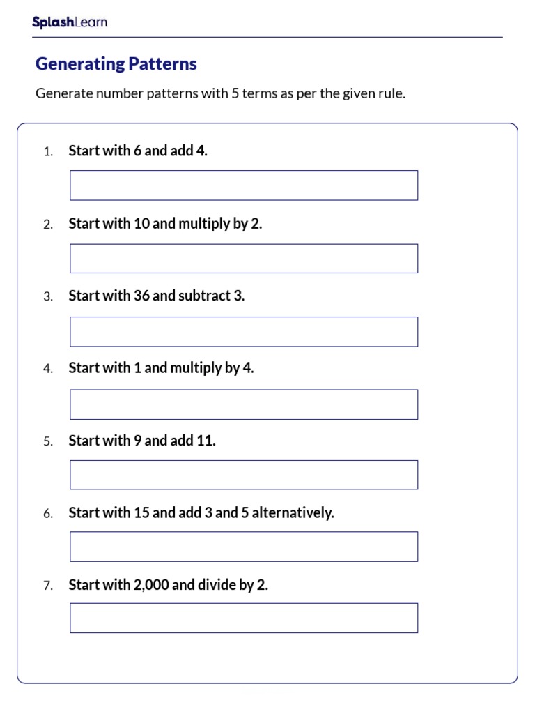 Generating Number Patterns Worksheet | PDF