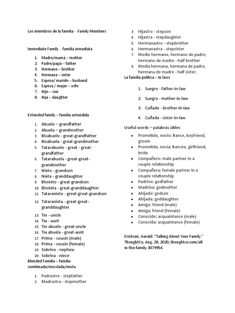 Miembros de la Familia en Español | PDF | Social Institutions | Human ...
