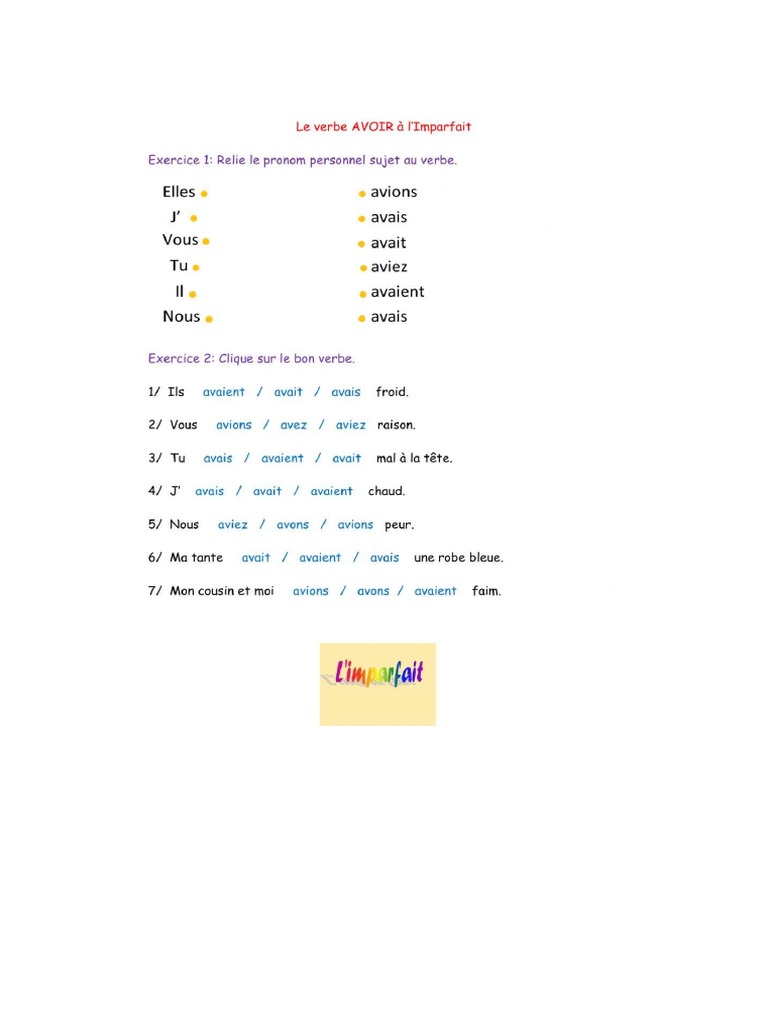 French Worksheet Avoir - Etre | PDF