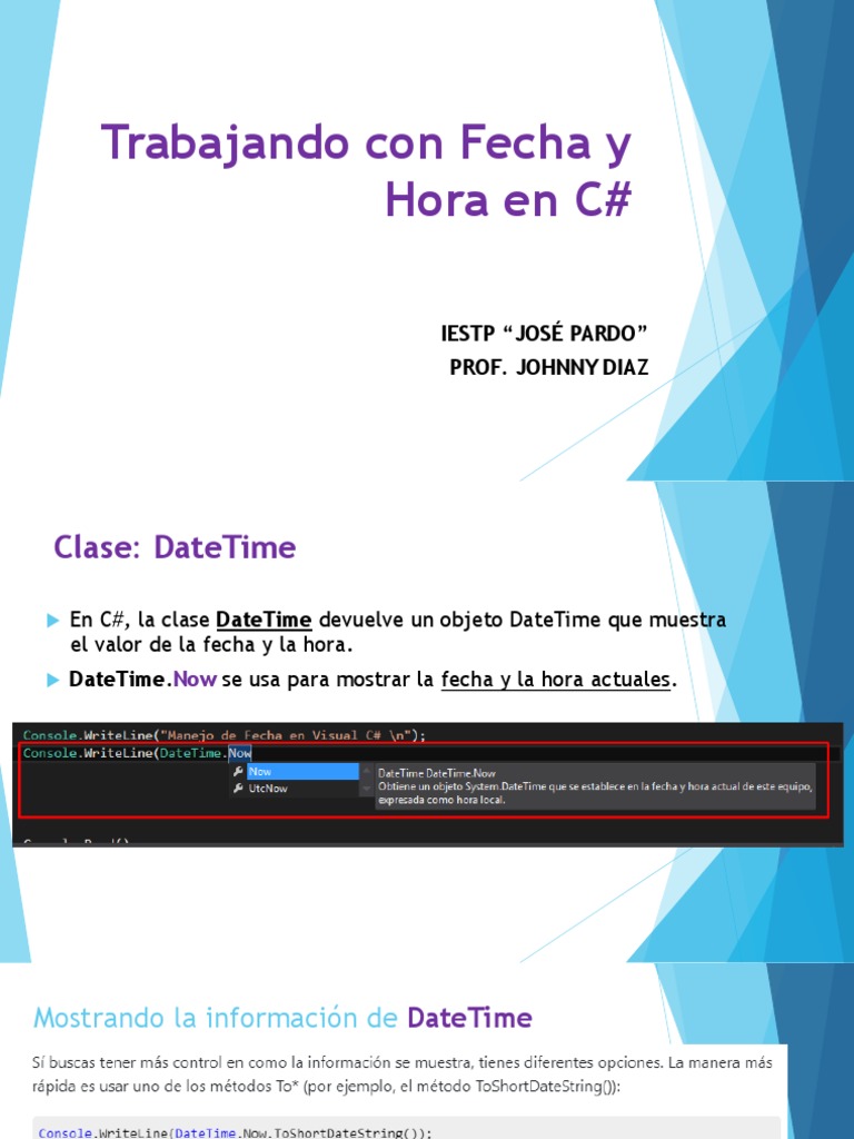 Funciones de Fecha y Hora en C# | PDF | C Sharp (lenguaje de programación) | Gestión de ...