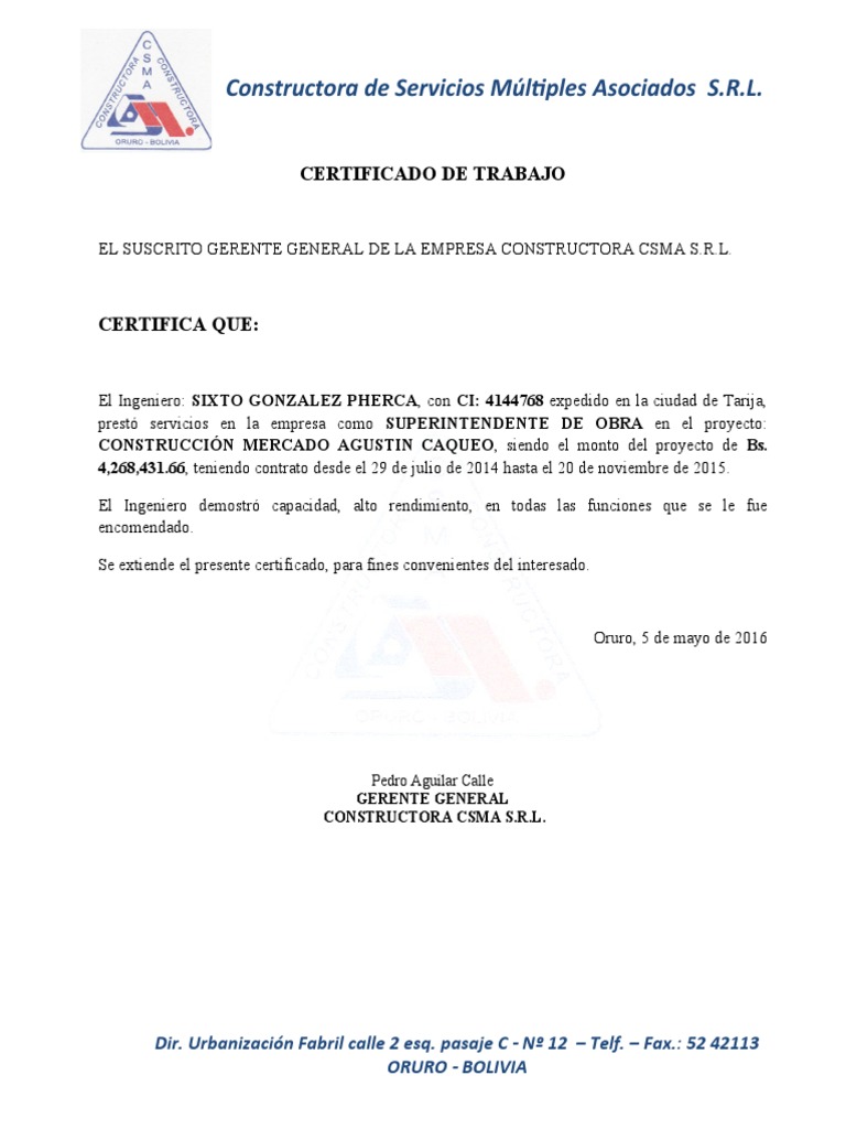 Certificado de Trabajo2 | PDF