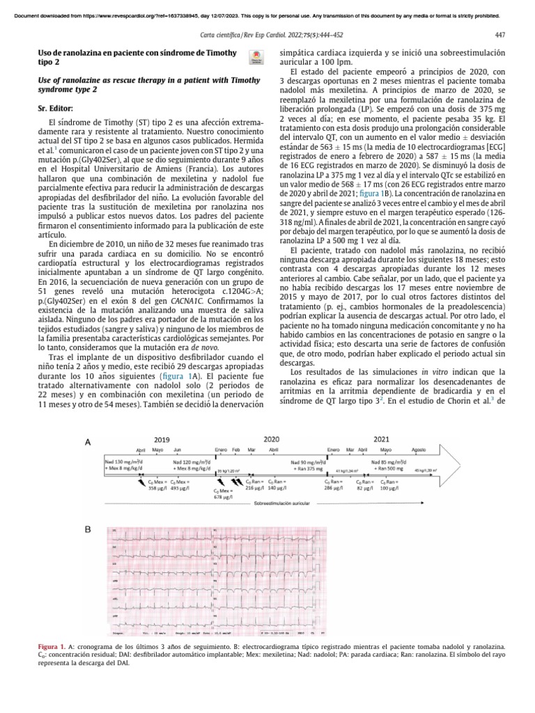 Uso de Ranolazina en Paciente Con Síndrome de Timothy Tipo 2 | PDF | Electrocardiografia ...