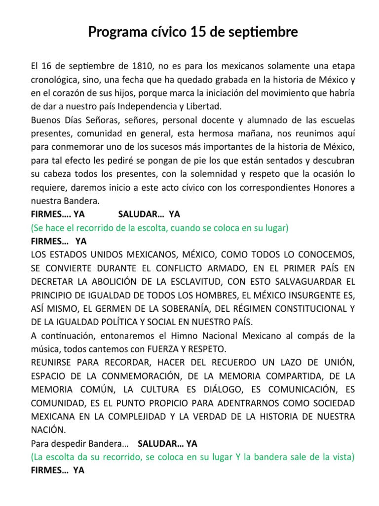 Programa Cívico 15 de Septiembre 2022 | Descargar gratis PDF | México