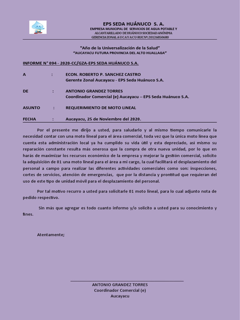 Informe #094 - 2020 - Requerimiento de Moto Lineal | PDF