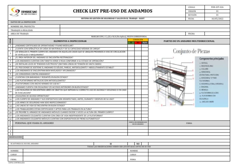 For-Sst - 026 Check List Pre-Uso de Andamios | PDF