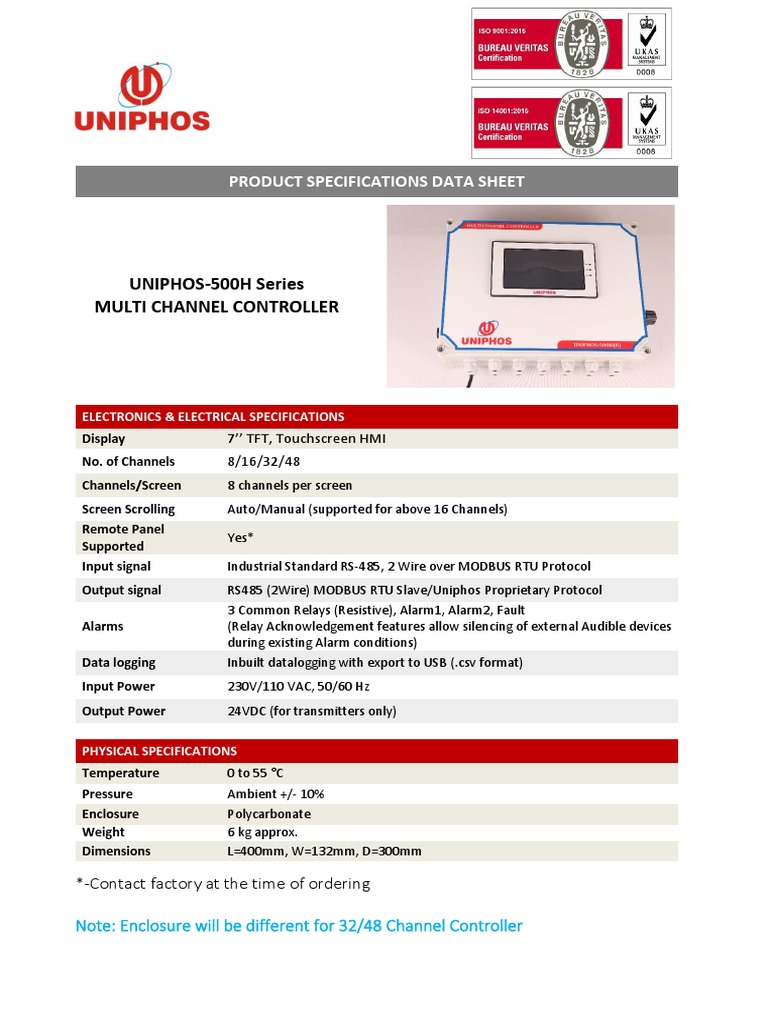 UNIPHOS-500H Series Multichannel Controller Specification Sheet | PDF