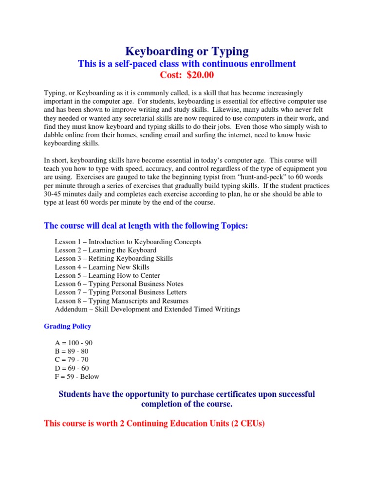 Keyboarding Syllabus | PDF | Computer Keyboard | Pedagogy