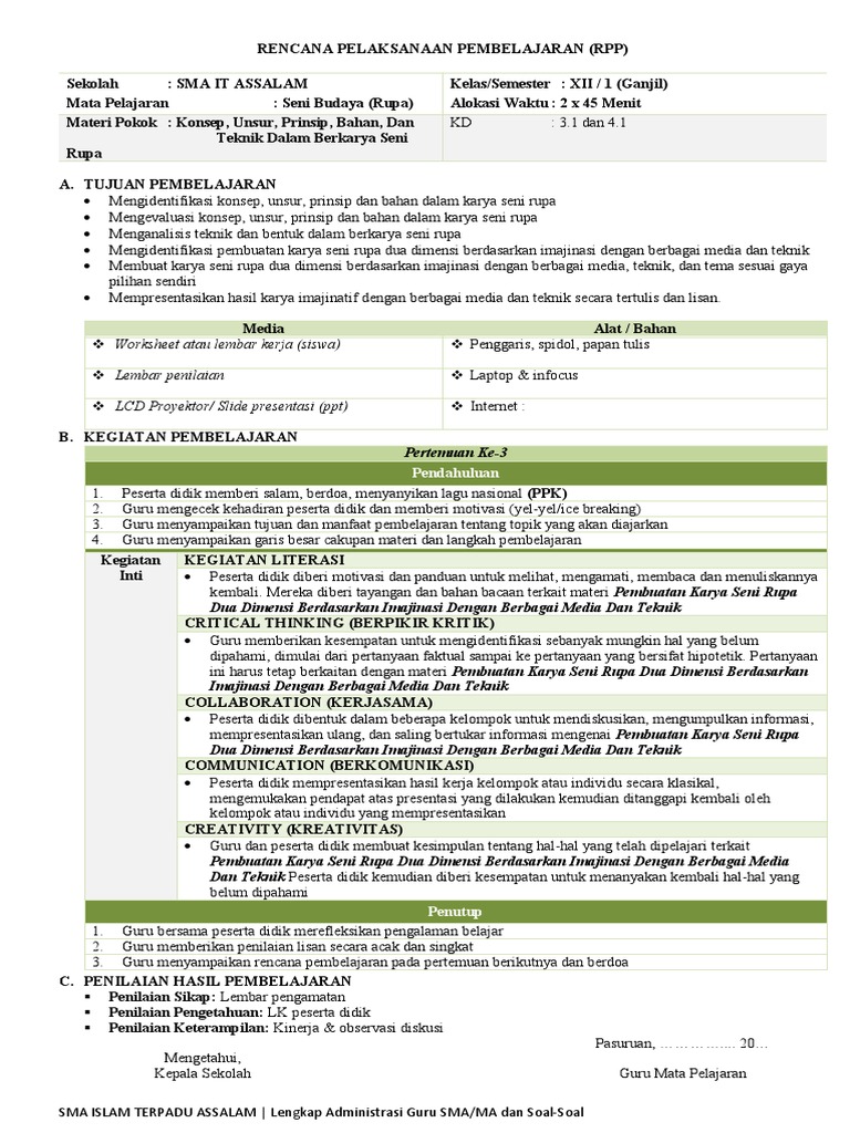 RPP Seni Budaya Kelas XII Ganjil | PDF