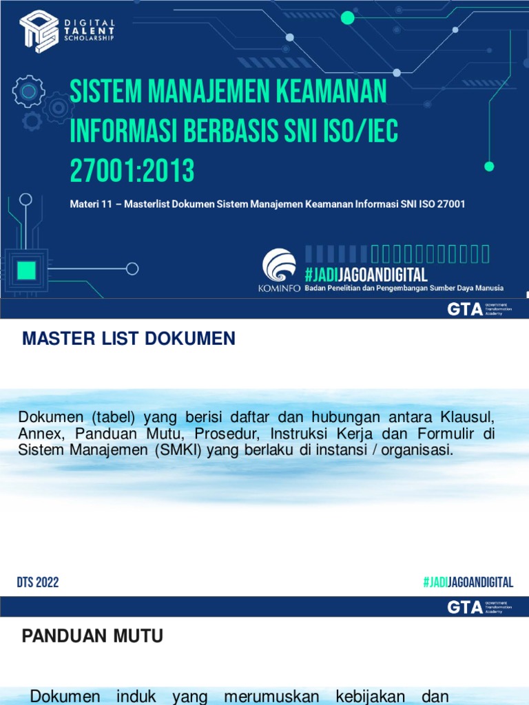 Materi 15 - Masterlist Dokumen SMKI SNI ISO 27001 | PDF