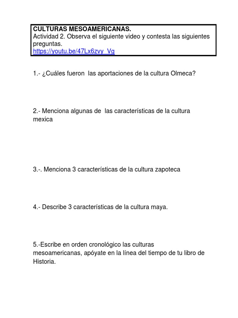Preguntas Culturas Mesoamericanas | PDF | Ciencias sociales | Estudios ...