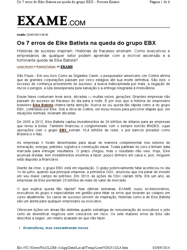 Os 7 Erros de Eike Batista Na Queda Do Grupo EBX | PDF | Petróleo ...