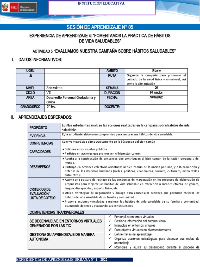 004 3° DPCC Sesion 4 Eda 4 Urb | PDF | Aprendizaje | Evaluación