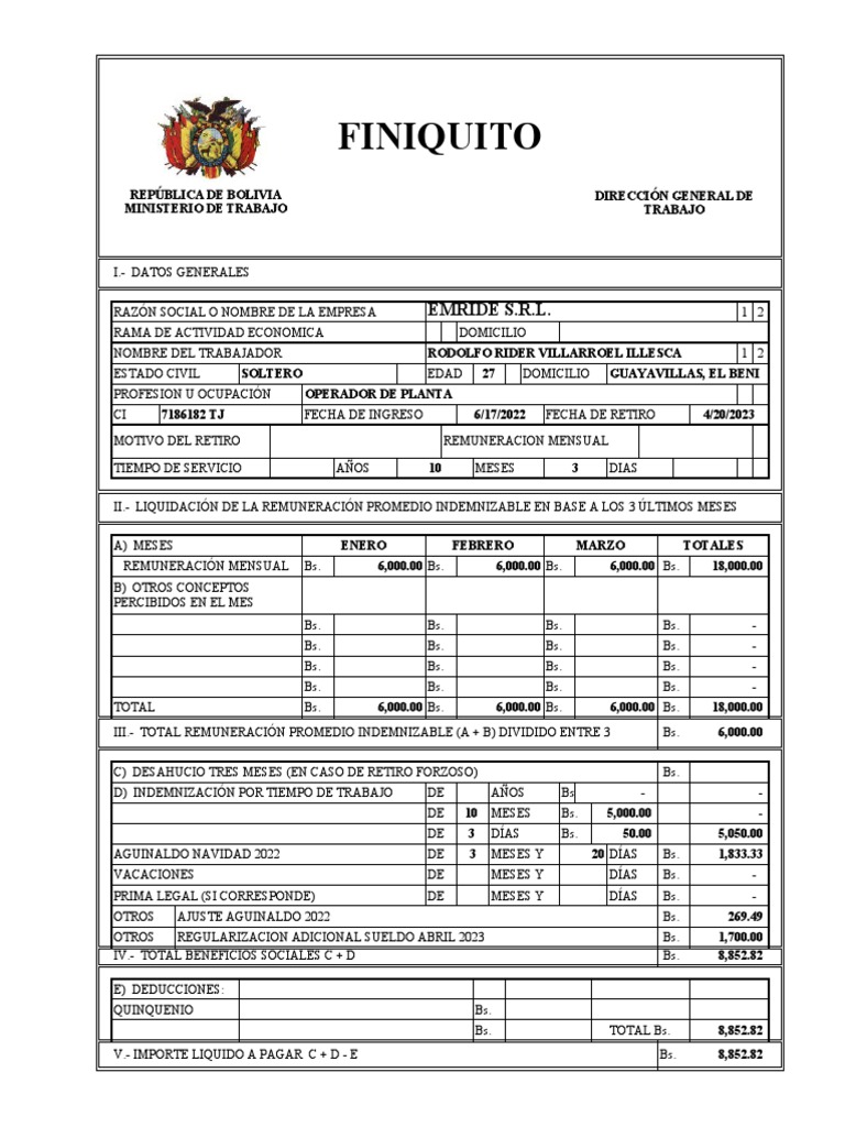 Finiquito Formato | PDF