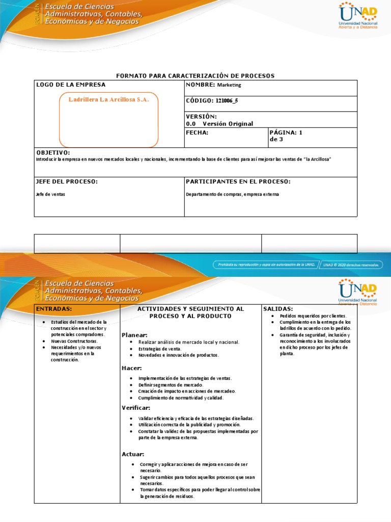 Anexo 2 - Formato Caracterización de Procesos - Marketing | PDF | Marketing | Calidad (comercial)