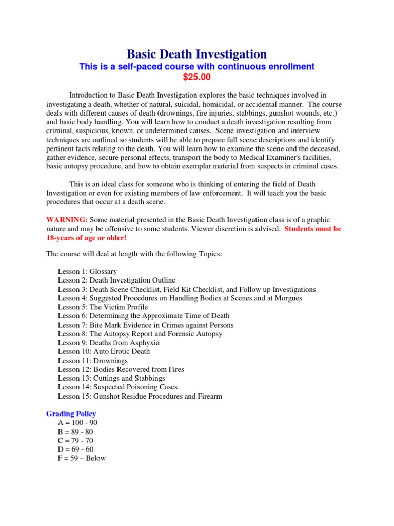Basic Death Investigation Syllabus | PDF | Autopsy | Death
