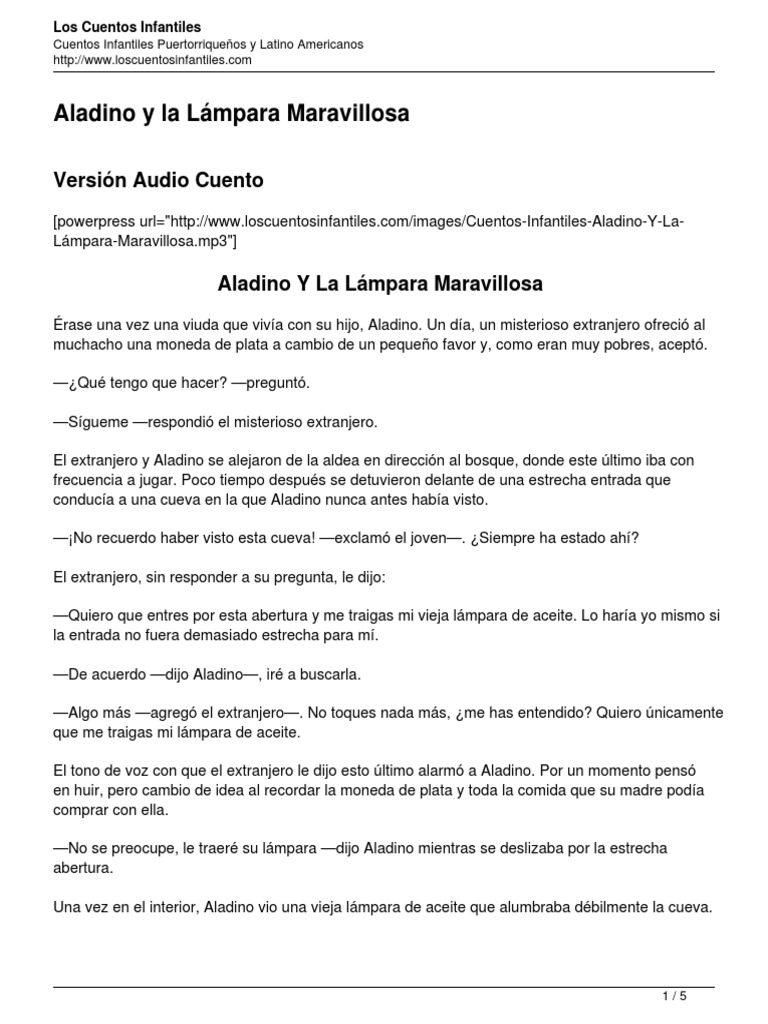 Aladino Y La Lámpara Maravillosa Pdf