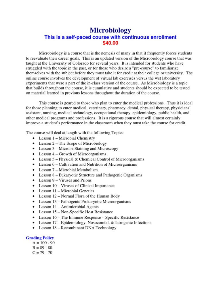 Microbiology Syllabus | PDF | Pathogen | Microorganism