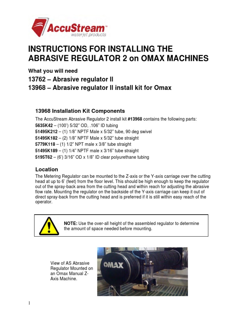 OMAX Abrasive Regulator 2 Install Guide | PDF | Screw | Valve