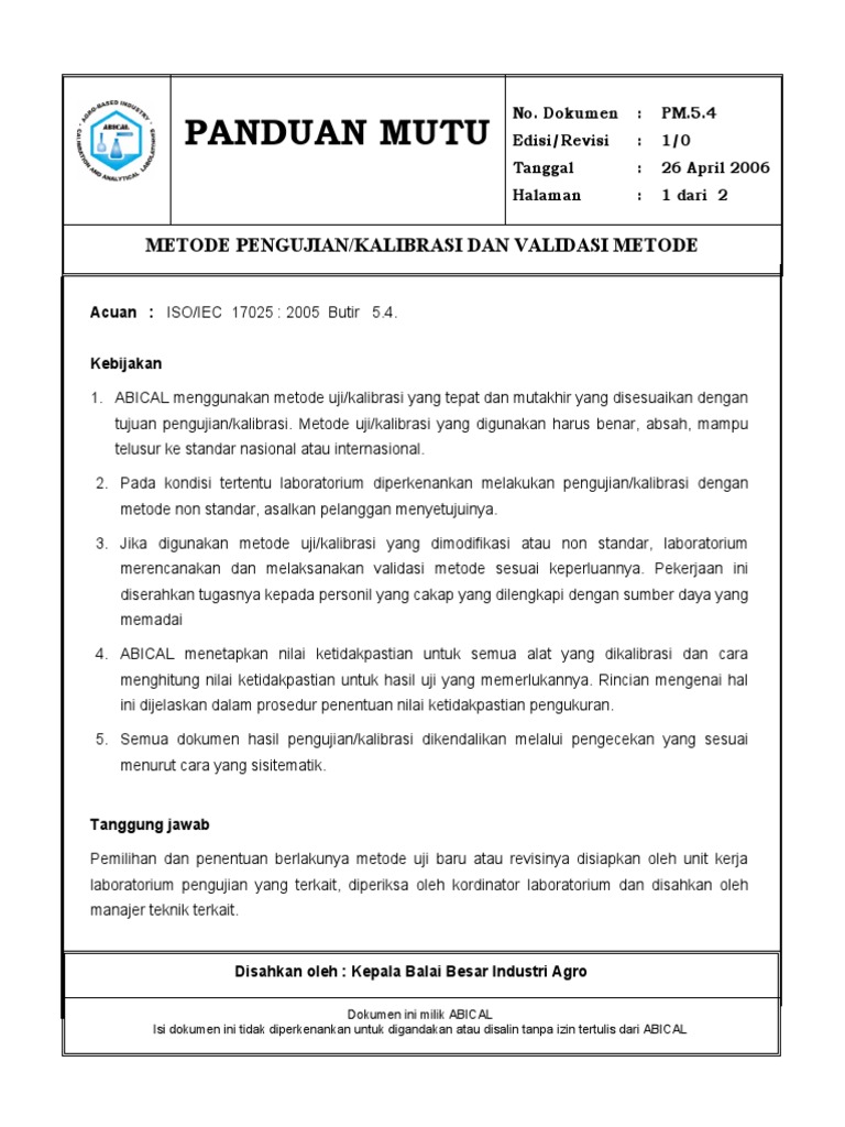 5 4 Metode Pengujian Kalibrasi Dan Validasi Metode Pdf