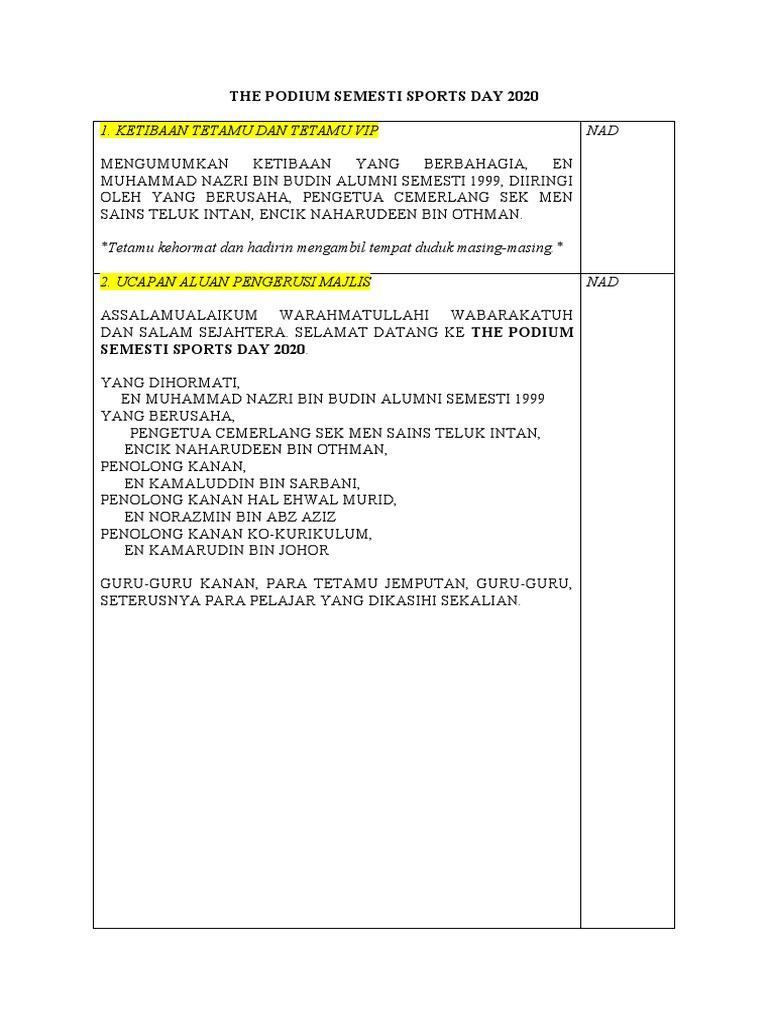 Skrip Sukan Kejohanan Sukan Balapan 2020 | PDF