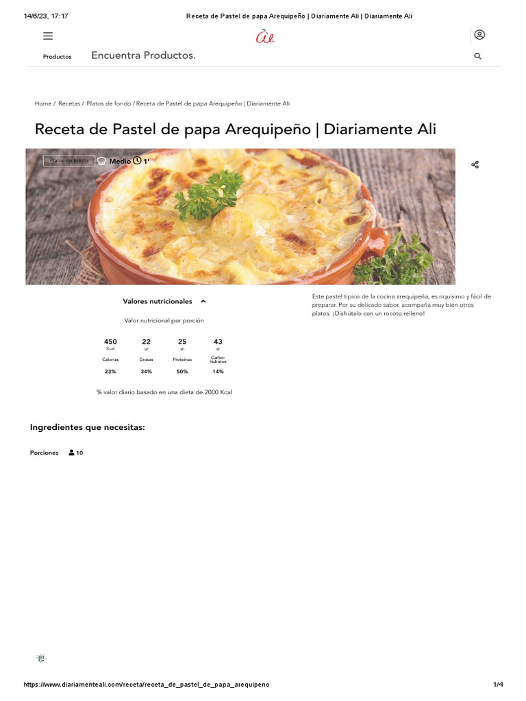 Receta de Pastel de Papa Arequipeño | PDF
