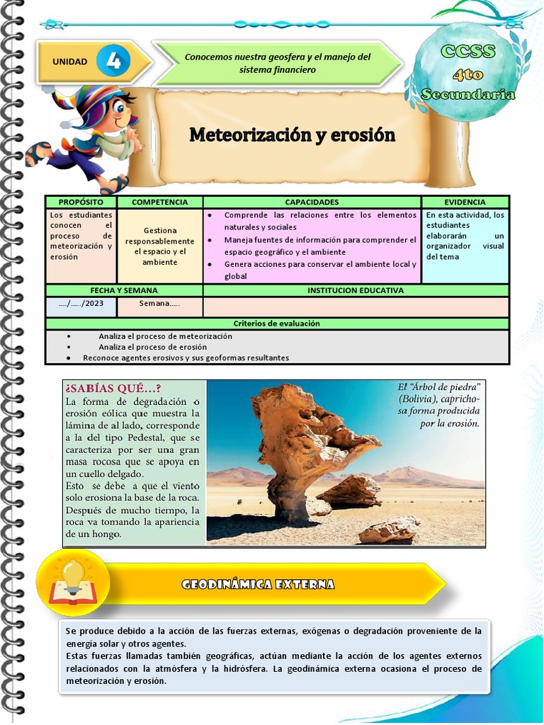Hojas De Trabajo Sobre Erosión Y Meteorización Para La Escuela Secundaria