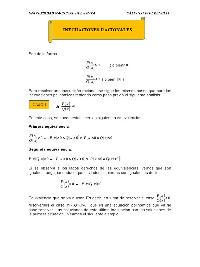 Inecuaciones Racionales: Guía y Ejemplos | PDF