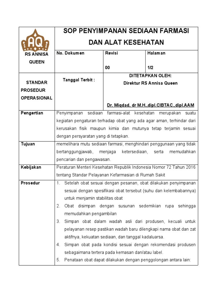 Sop Penyimpanan Obat Pdf