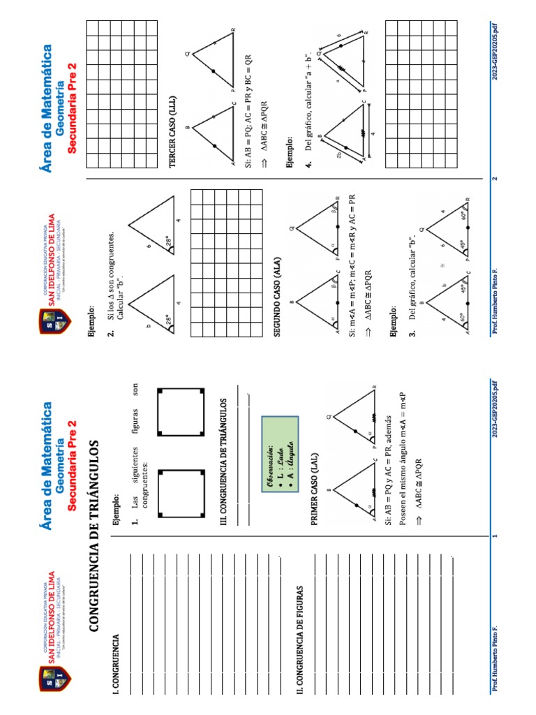 2023 - GEP20205 - CONGRUENCIA DE TRI´NGULOS - ESTUDIANTE | PDF
