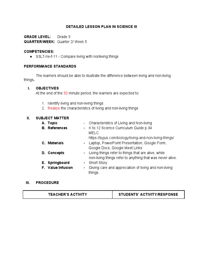 SM1 - Detailed Lesson Plan | PDF | Classroom | Life