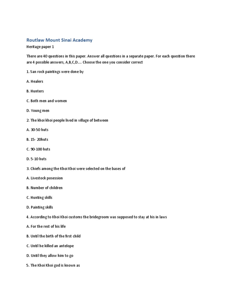 Heritage Form 1 Paper 1 | PDF | Zimbabwe