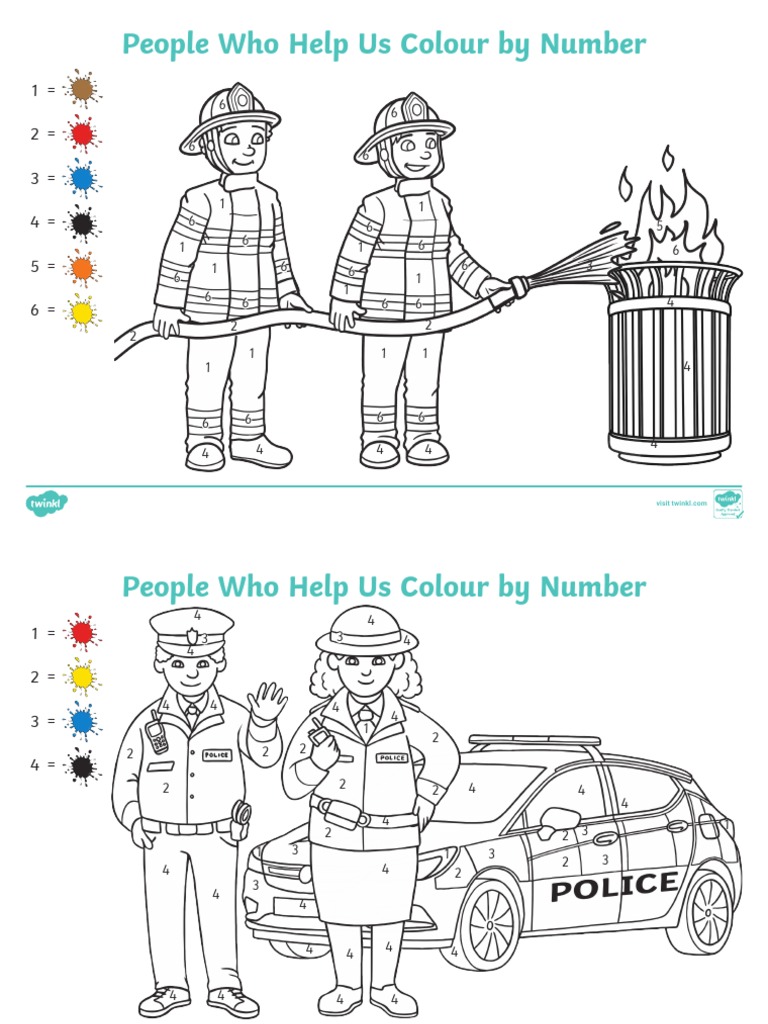 Community Helpers Color by Number Extra Work | PDF