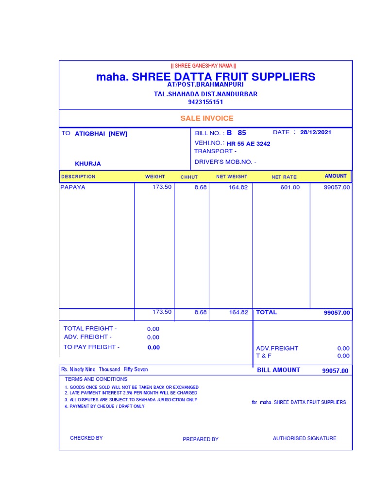 Maha. Shree Datta Fruit Suppliers: Sale Invoice | PDF
