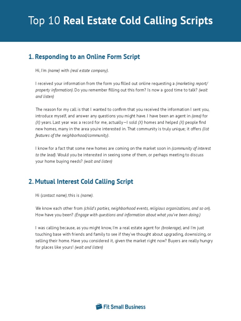 Top 10 Real Estate Cold Calling Scripts | PDF | Prices | Sales
