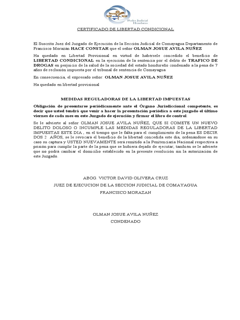 Certificado De Libertad Condicional Pdf