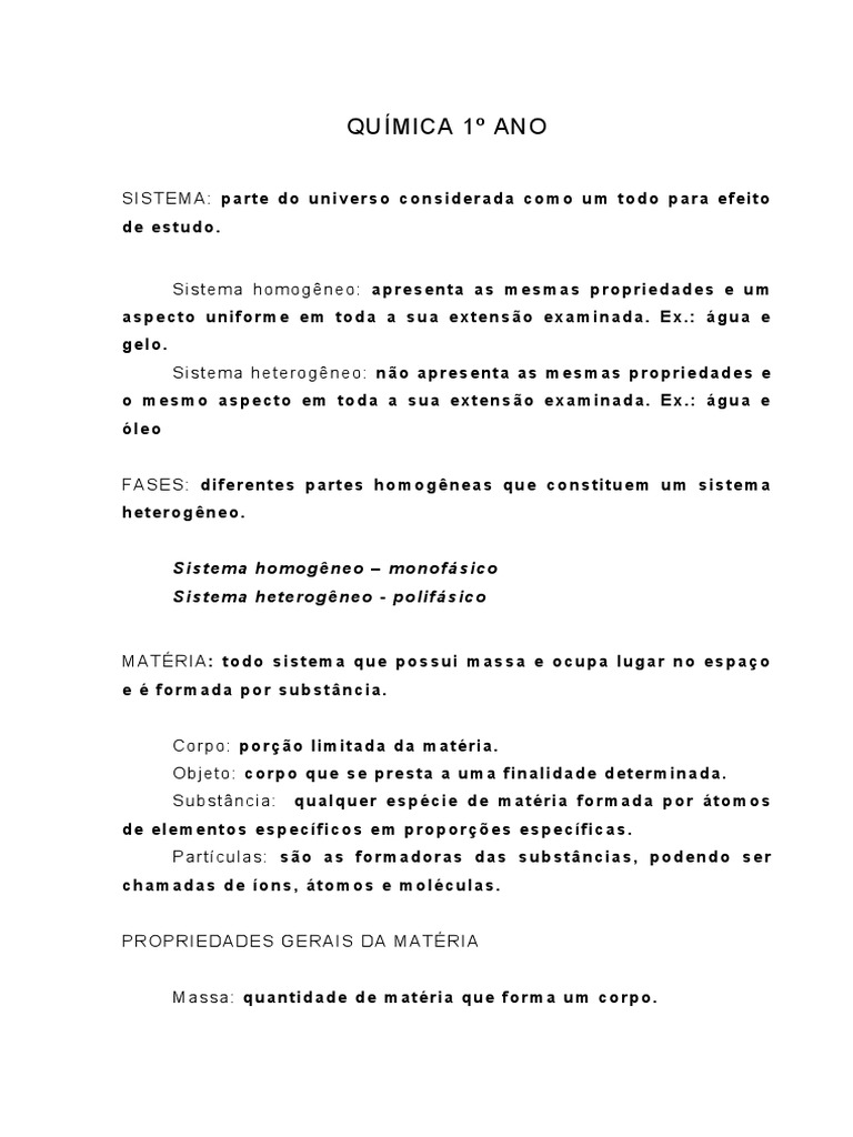 Química 1º Ano Pdf Propriedades Da água Matéria