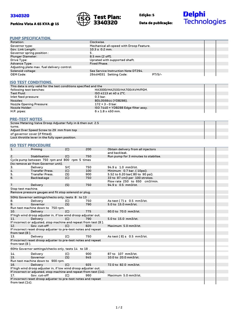 Perkins Vista A 65 KVA Pump Test Plan | PDF | Pump | Internal ...