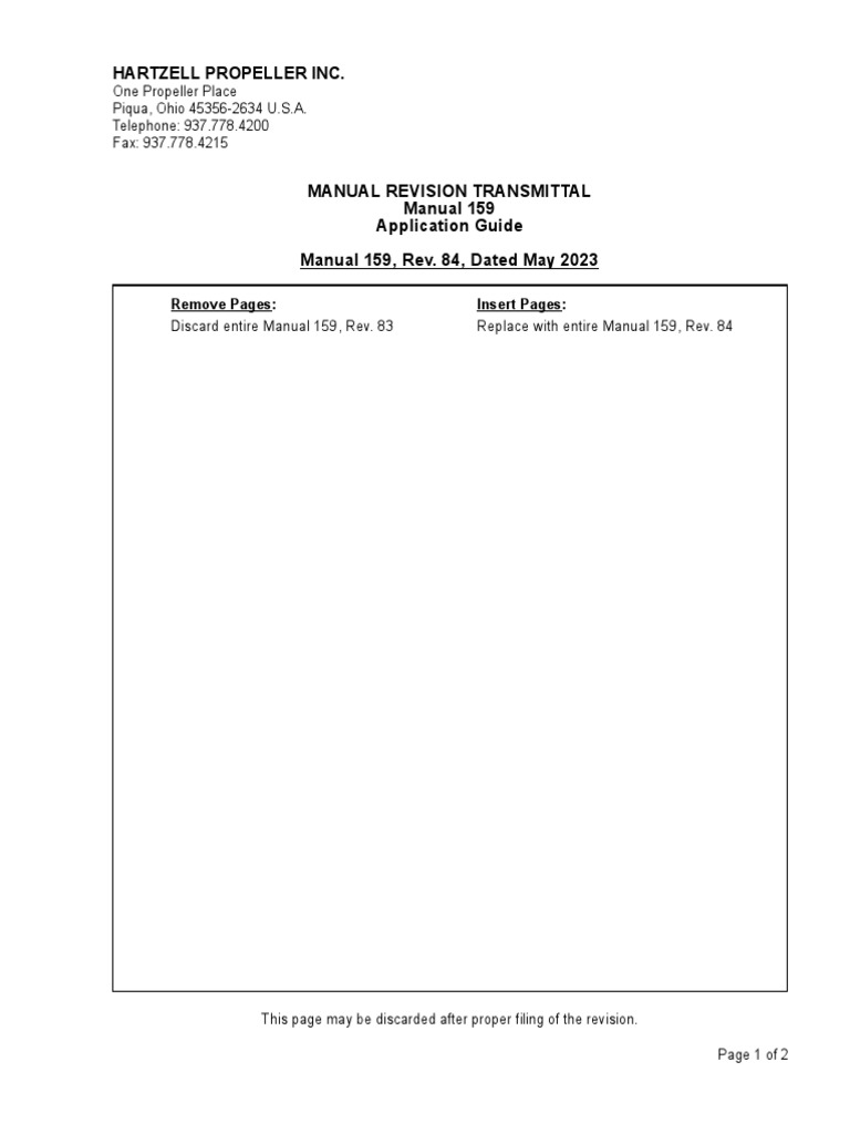 Hartzell Propeller Inc.: One Propeller Place Piqua, Ohio 45356-2634 U.S ...