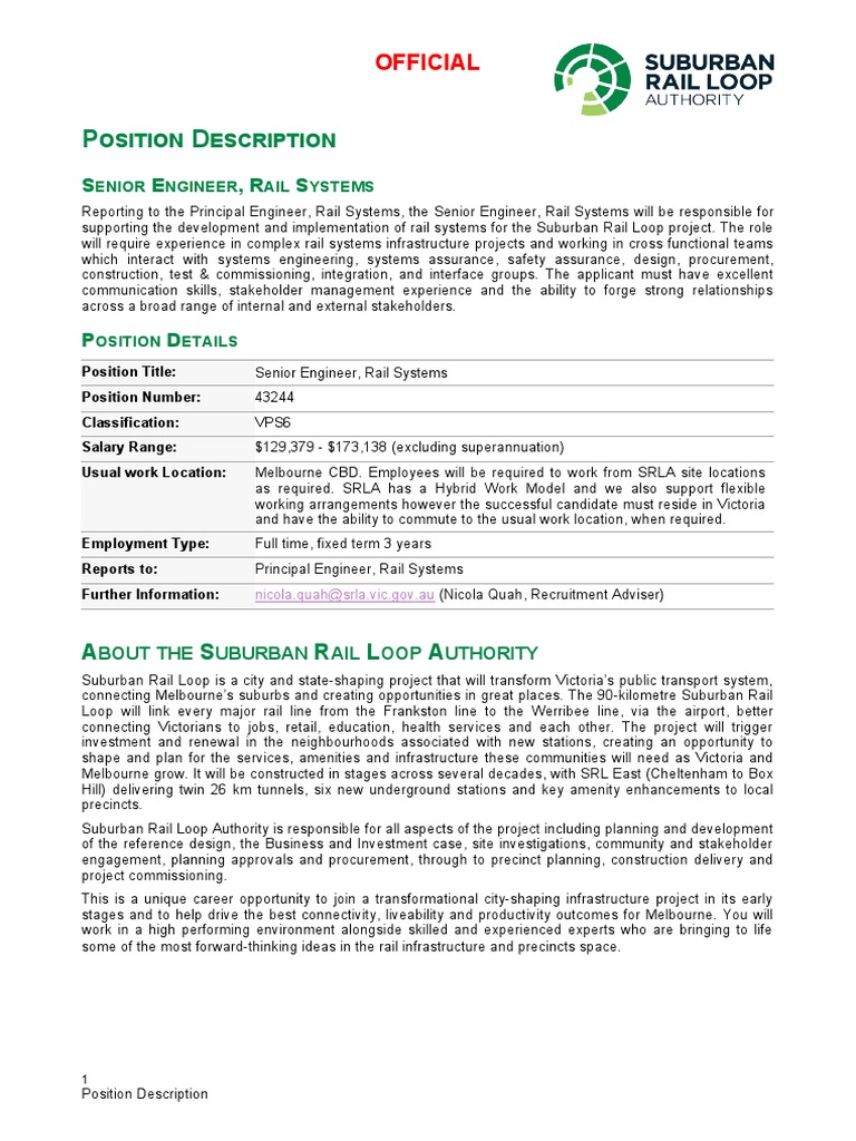 Senior Engineer Position for Rail Systems | PDF | Technology & Engineering