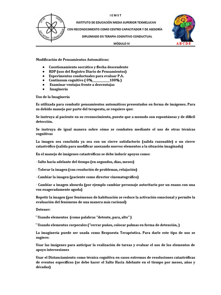 TCC Mòdulo IV | PDF | Terapia de conducta cognitiva | Ciencia cognitiva