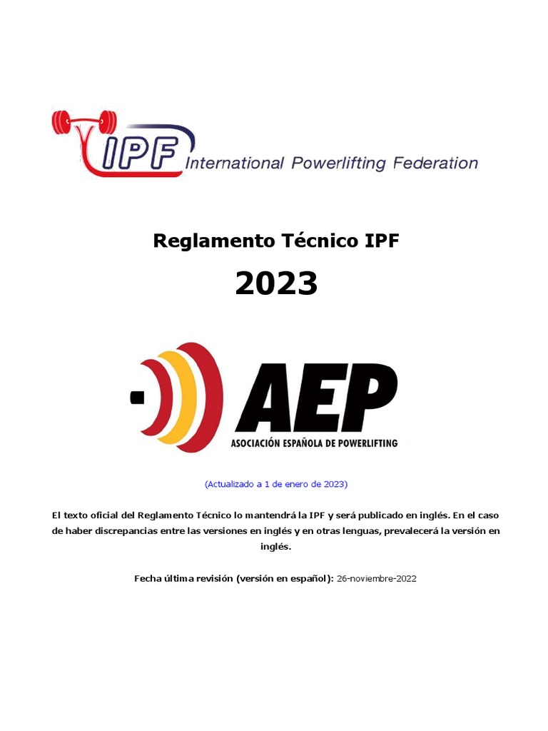 Reglamento Técnico de Powerlifting IPF 2023 | PDF | Ropa ...