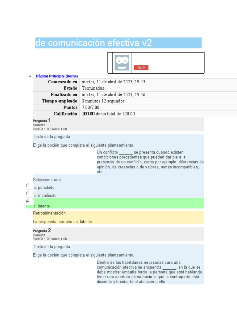 Examen 3 Taller de Comunicacion Efectiva V2 | PDF | Sicología | Cognición