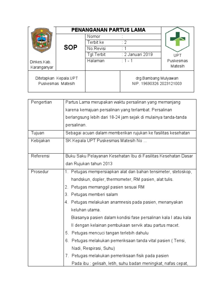 Sop Penanganan Partus Lama | PDF