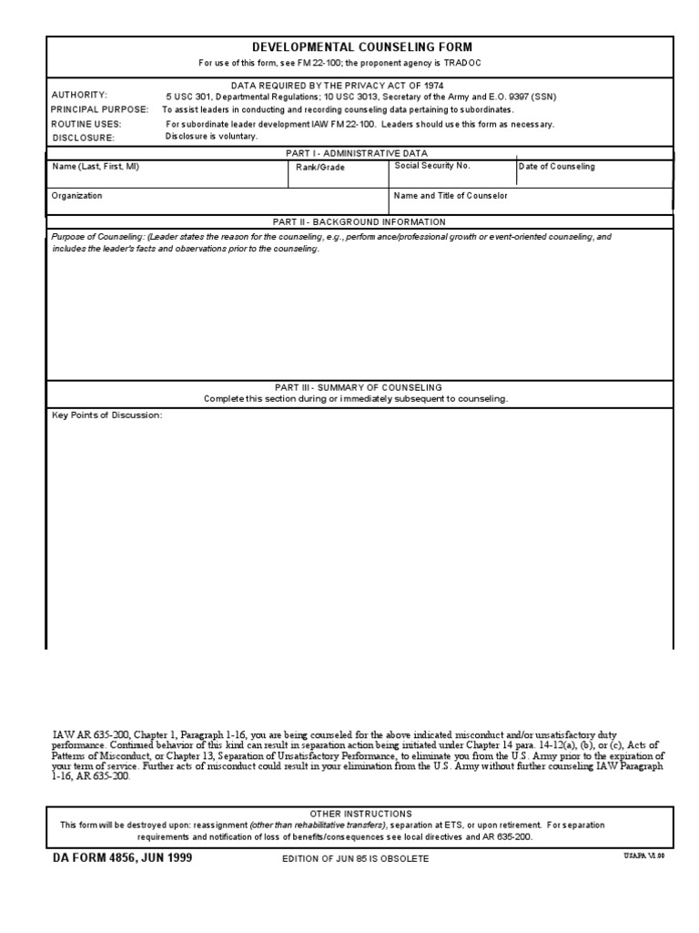 Da Form 4856 | Download Free PDF | School Counselor | Government ...