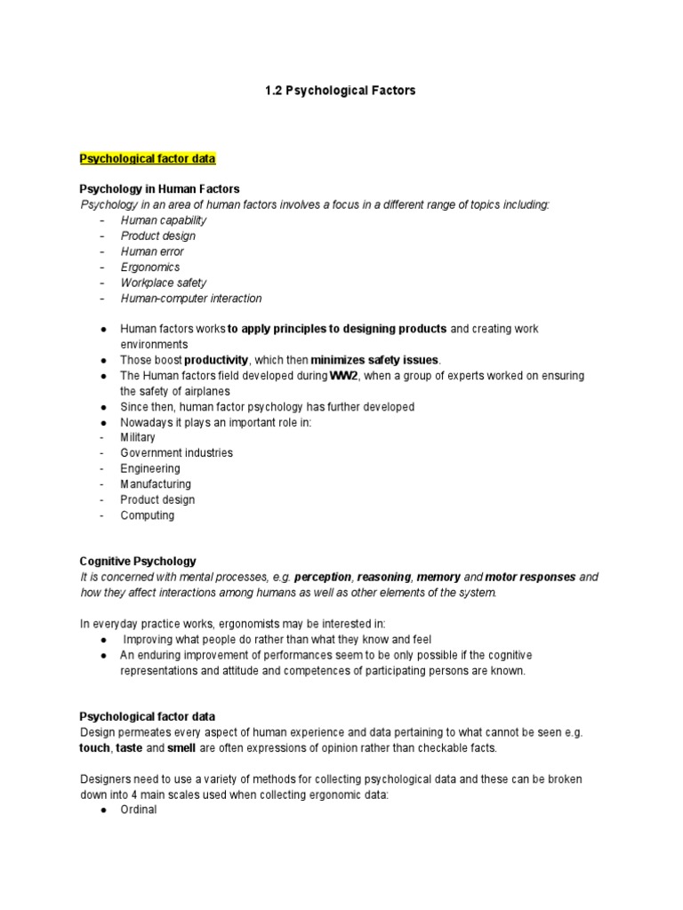 1.2 - Psychological Factors | PDF | Human Factors And Ergonomics ...
