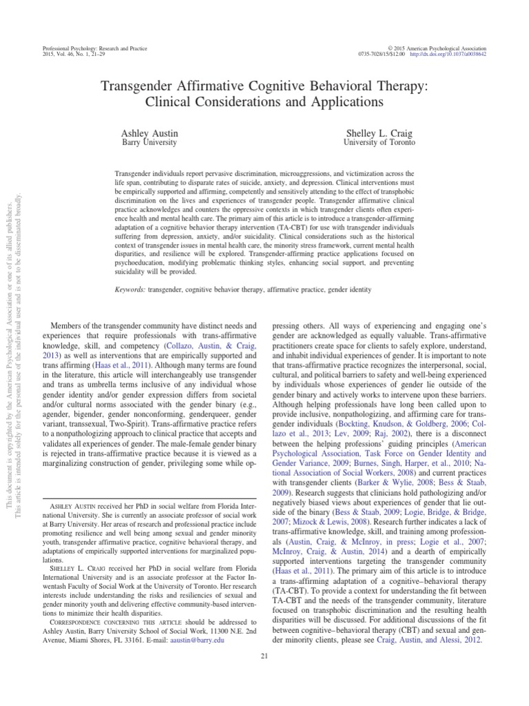 Austin Et Al (2015) Transgender Affirmative Cognitive Behavioral ...